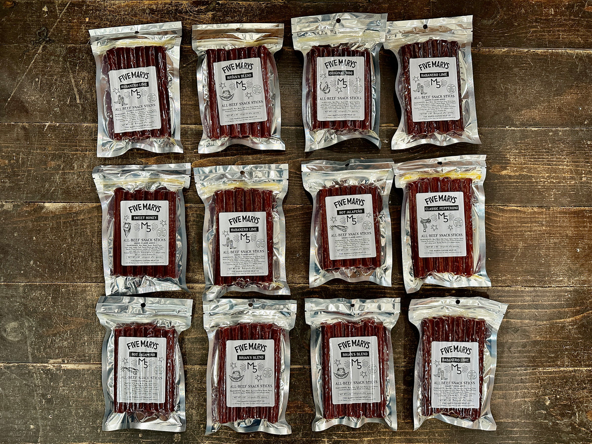 Beef Snack Stick Variety Box- 12 packages! – Five Marys Ranch